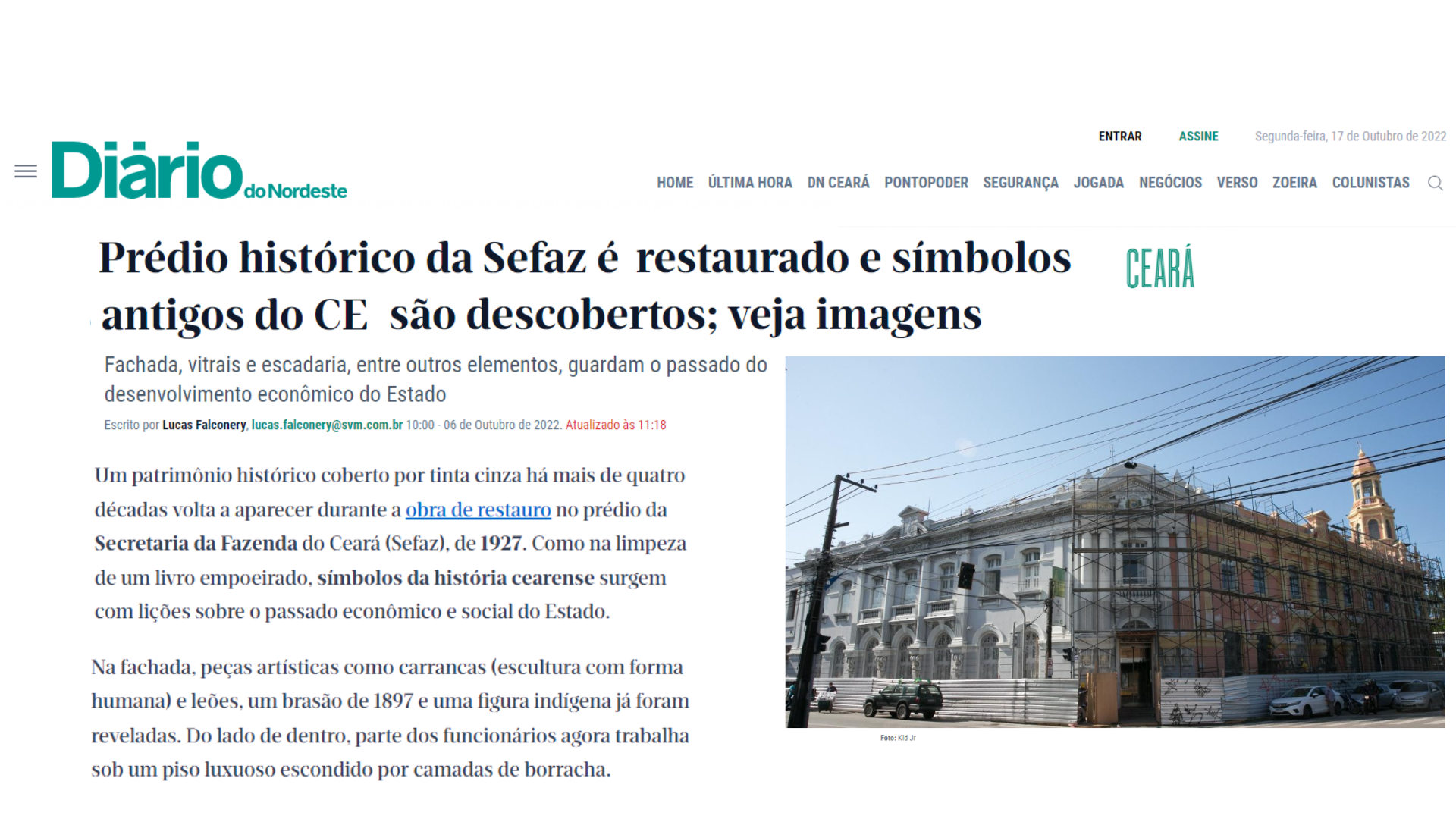 Prédio histórico da Sefaz é restaurado e símbolos antigos do CE são ...